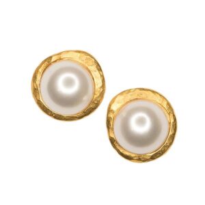 kenneth jay lane satin gold pearl button earrings (clip on)