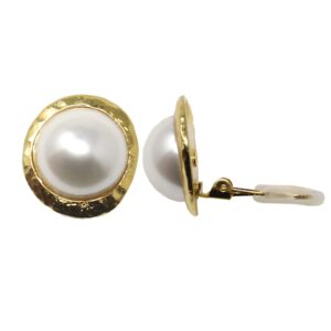 Kenneth Jay Lane Satin Gold Pearl Button Earrings (Clip On)