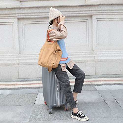 Jeelow Washed Canvas Tote Handbag Shoulder Bag Purse Crossbody With Pockets For Men & Women (Brown Tote Pocket)