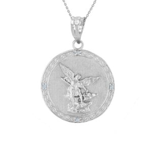 .925 sterling silver saint michael the archangel cubic zirconia medal pendant (1"), 18"