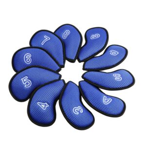 10pcs/pack new meshy golf iron covers set golf club head cover fit most irons (blue)