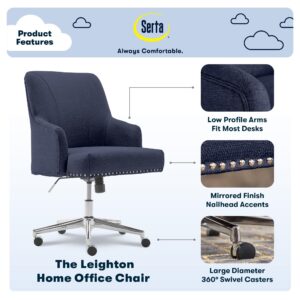 Serta Style Leighton Home Office Chair, Sanctuary Blue Twill Fabric 27.25D x 24W x 38.75H in