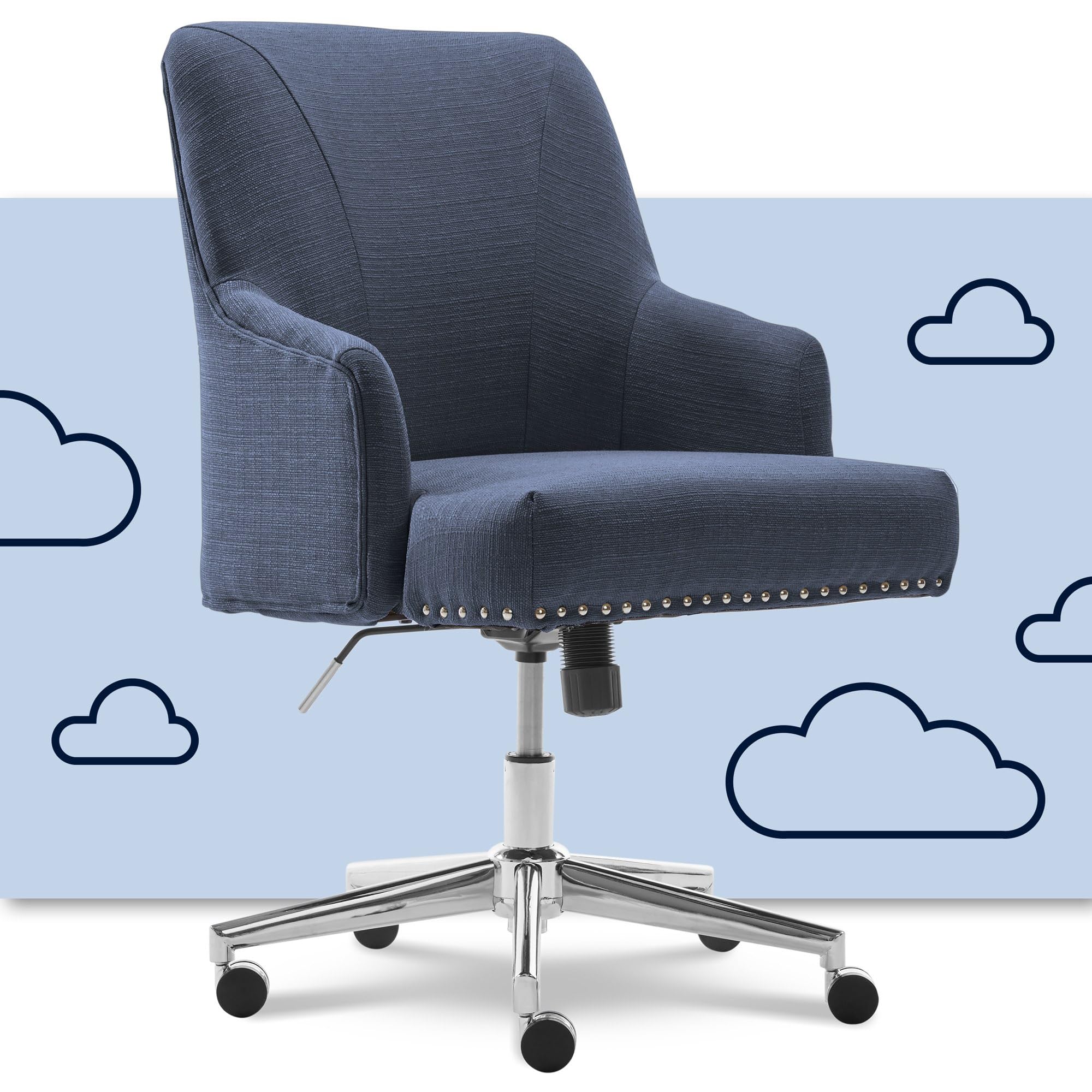 Serta Style Leighton Home Office Chair, Sanctuary Blue Twill Fabric 27.25D x 24W x 38.75H in