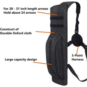 XTACER Heavy Duty Arrow Tactical Quiver Hunting Training Archery Arrow Target Quiver Holder Shoulder Bag Pouch, Back Quiver with Molle System (Black - with Molle Webbing)