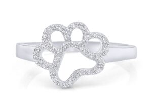 affy round cut white natural diamond paw print band ring 14k white gold over sterling silver (0.1 cttw)