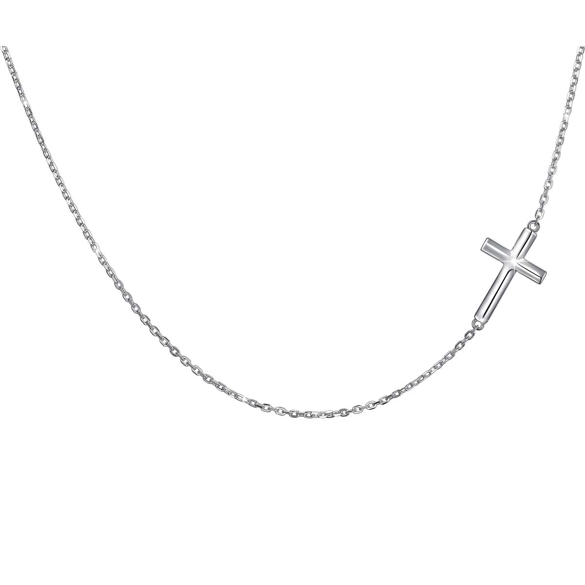 DAOCHONG S925 Sterling Silver Jewelry Sideways Cross Choker Necklace 14 inches to 18 inches