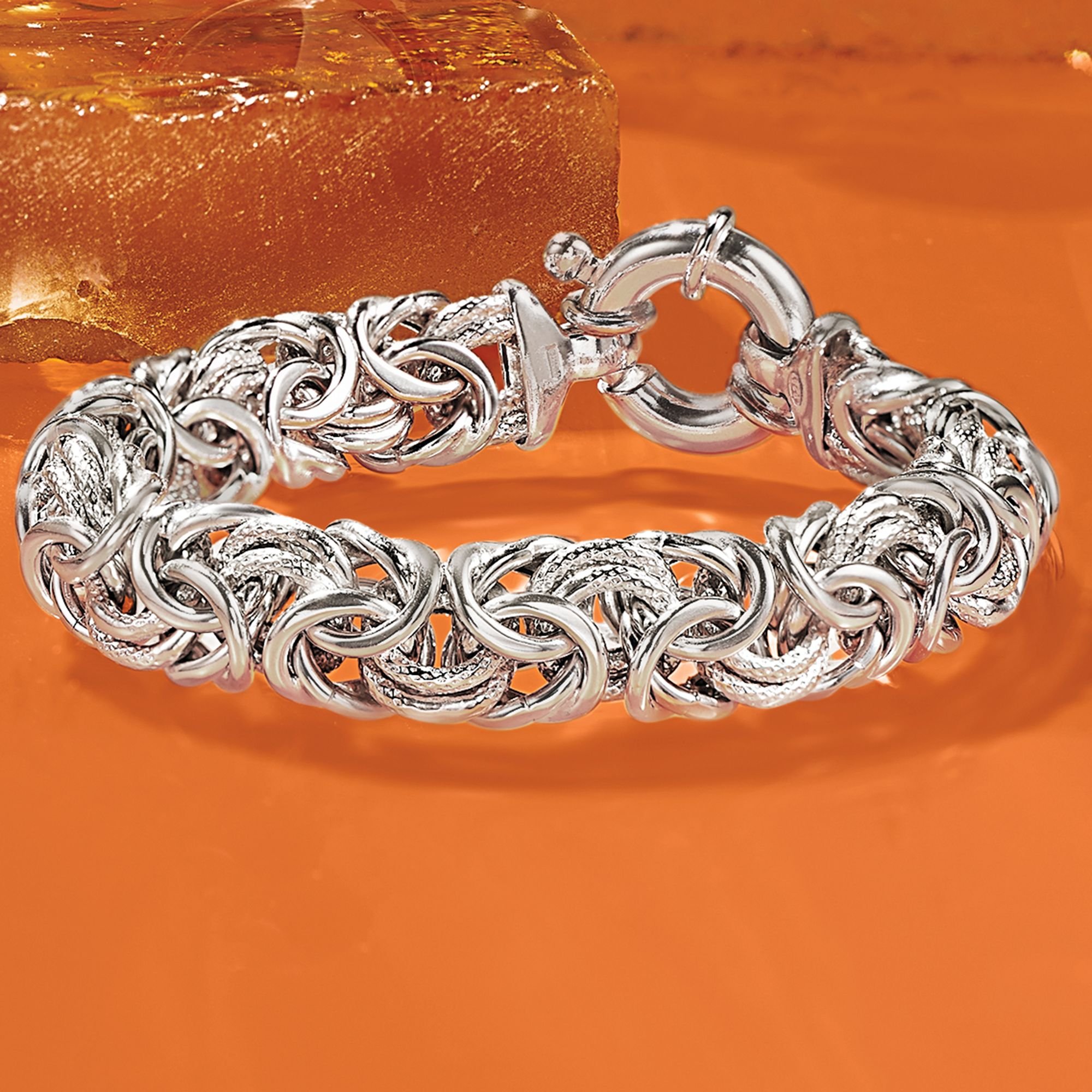 Ross-Simons Italian Sterling Silver Textured and Polished Byzantine Bracelet. 7 inches