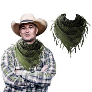 100 percent Cotton Military Shemagh Arab Tactical Desert Keffiyeh Thickened Scarf Wrap for Women and Men, Army Green, One Size