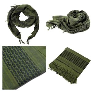 100 percent Cotton Military Shemagh Arab Tactical Desert Keffiyeh Thickened Scarf Wrap for Women and Men, Army Green, One Size