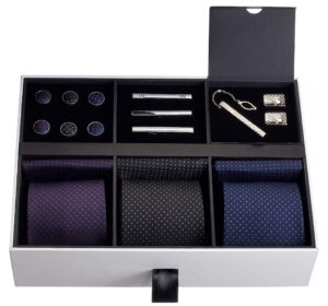 premium men’s gift tie set silky necktie pocket squares tie clips cufflinks for men multicolored