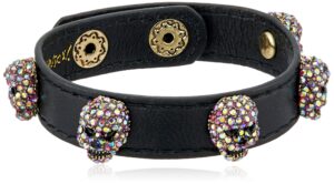 betsey johnson halloween black leather with multi-color stone skulls wrap bracelet