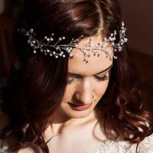 Yean Babys Breath Hair Piece Wedding Hair Vine Silver Rhinestone Headband Bridal Branch Crystal Wreath Crown Bridal Flower Vine Accessories for Bride and Bridesmaid (Silver)