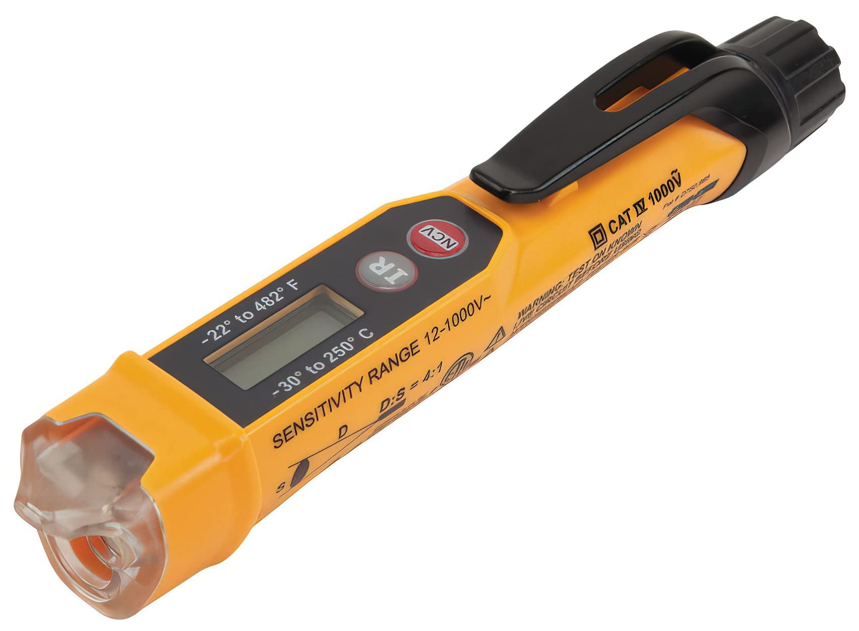 Klein Tools NCVT-4IR Non-Contact Volt Tester, 12 - 1000V AC Pen with IR Thermometer -22 to 482 deg F, LED and Audible Alarms, Pocket Clip