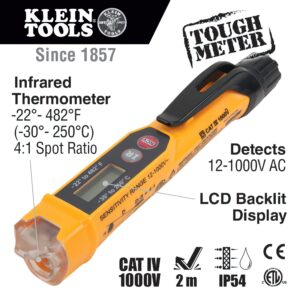 Klein Tools NCVT-4IR Non-Contact Volt Tester, 12 - 1000V AC Pen with IR Thermometer -22 to 482 deg F, LED and Audible Alarms, Pocket Clip