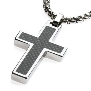 unique gestalt® tungsten cross pendant with 4mm surgical stainless steel box chain.