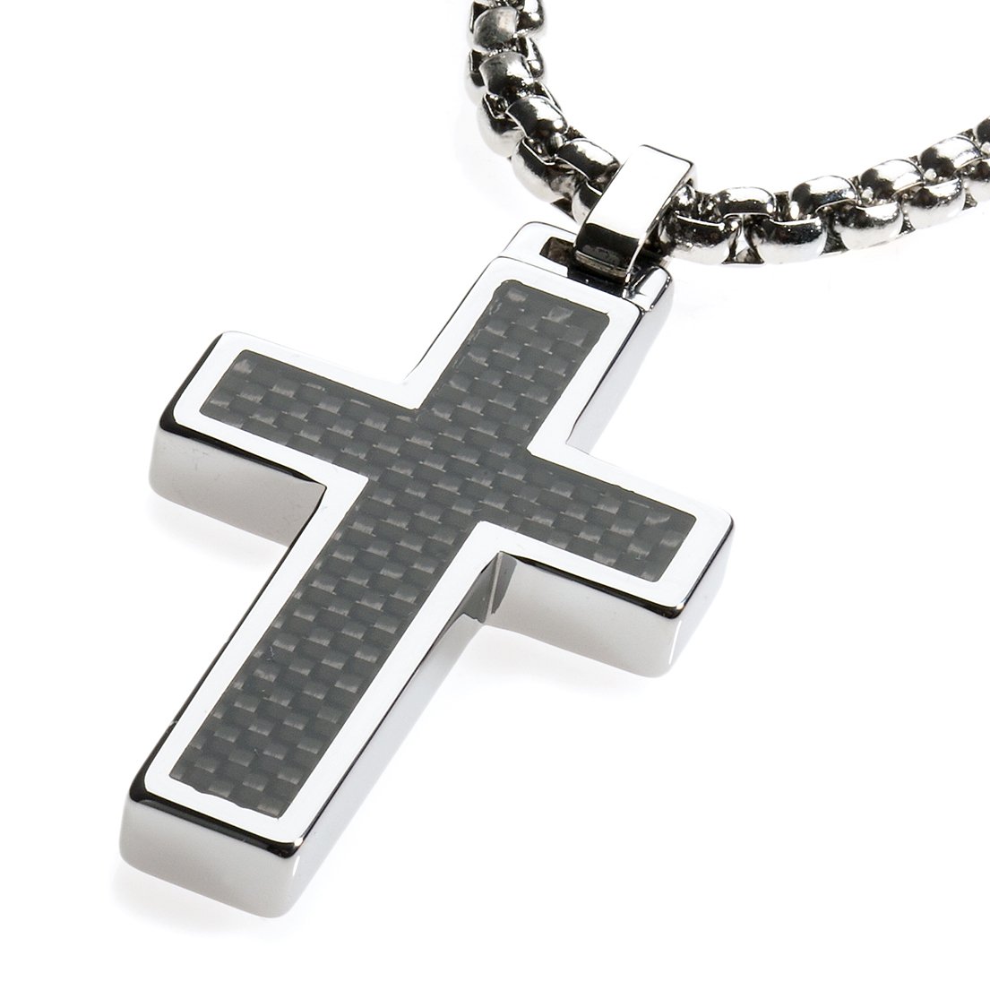 Unique GESTALT® Tungsten Cross Pendant with 4mm Surgical Stainless Steel Box Chain.