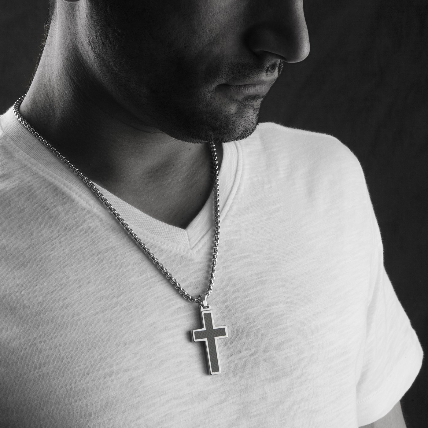 Unique GESTALT® Tungsten Cross Pendant with 4mm Surgical Stainless Steel Box Chain.