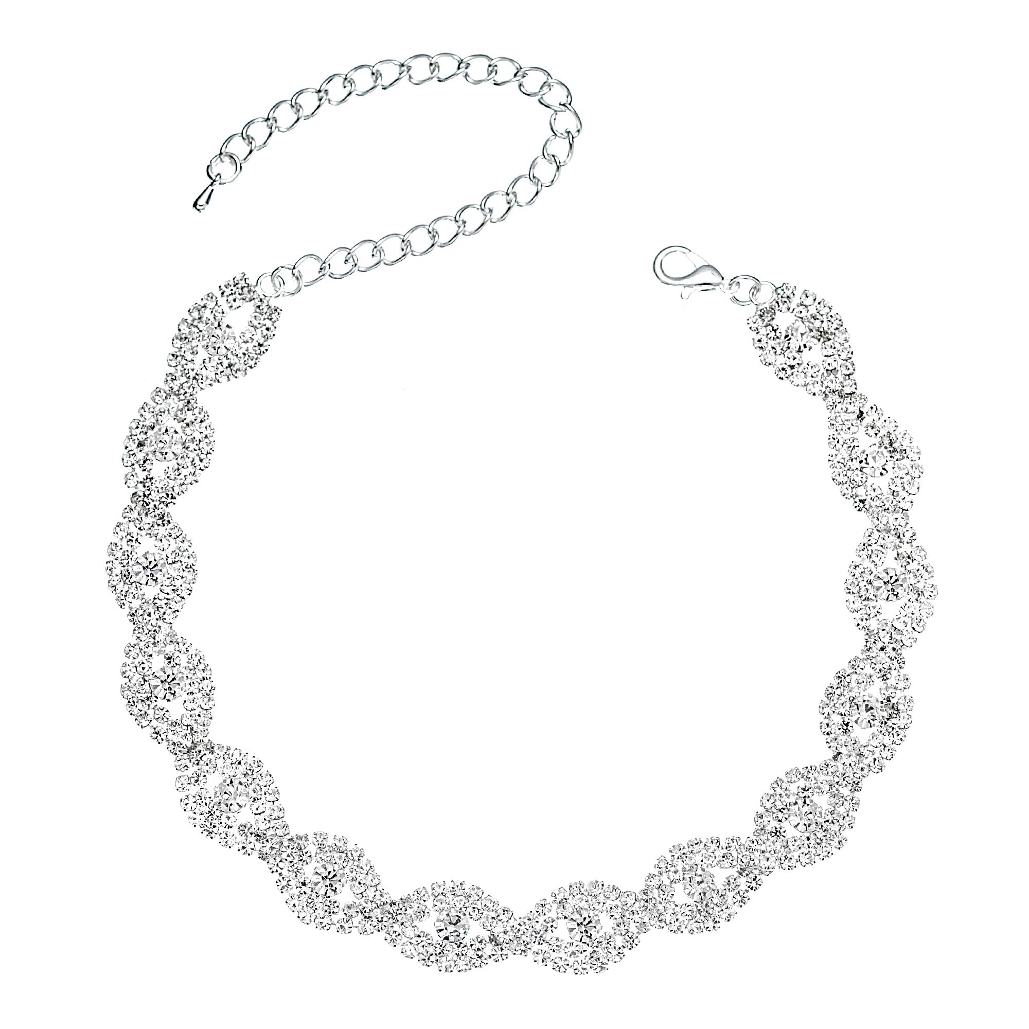 Miraculous Garden Silver Plated Rhinestone Crystal Statement Choker Necklace Jewelry Gifts fit with Wedding Dress Party