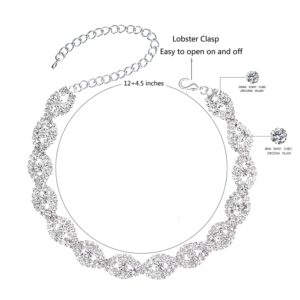 Miraculous Garden Silver Plated Rhinestone Crystal Statement Choker Necklace Jewelry Gifts fit with Wedding Dress Party