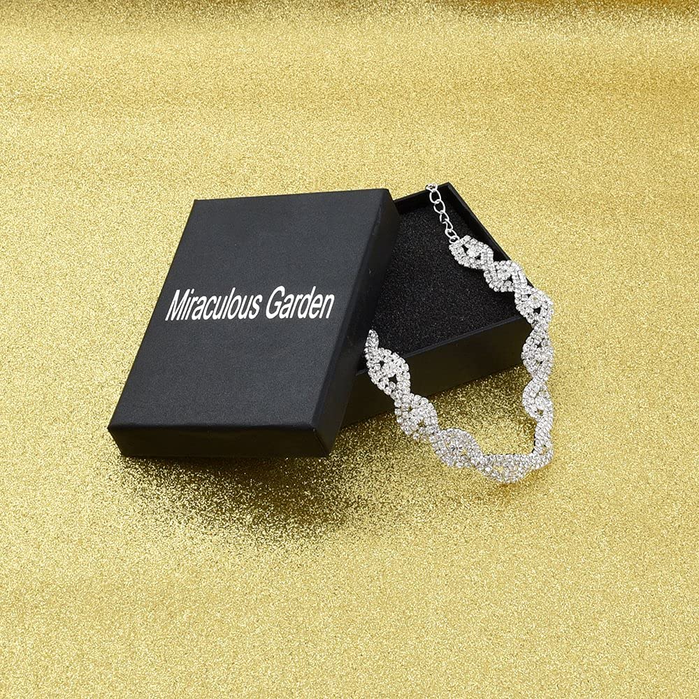 Miraculous Garden Silver Plated Rhinestone Crystal Statement Choker Necklace Jewelry Gifts fit with Wedding Dress Party