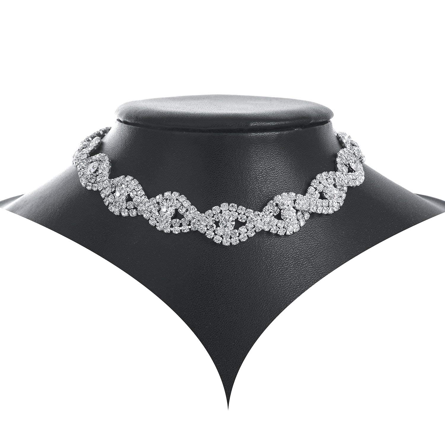 Miraculous Garden Silver Plated Rhinestone Crystal Statement Choker Necklace Jewelry Gifts fit with Wedding Dress Party