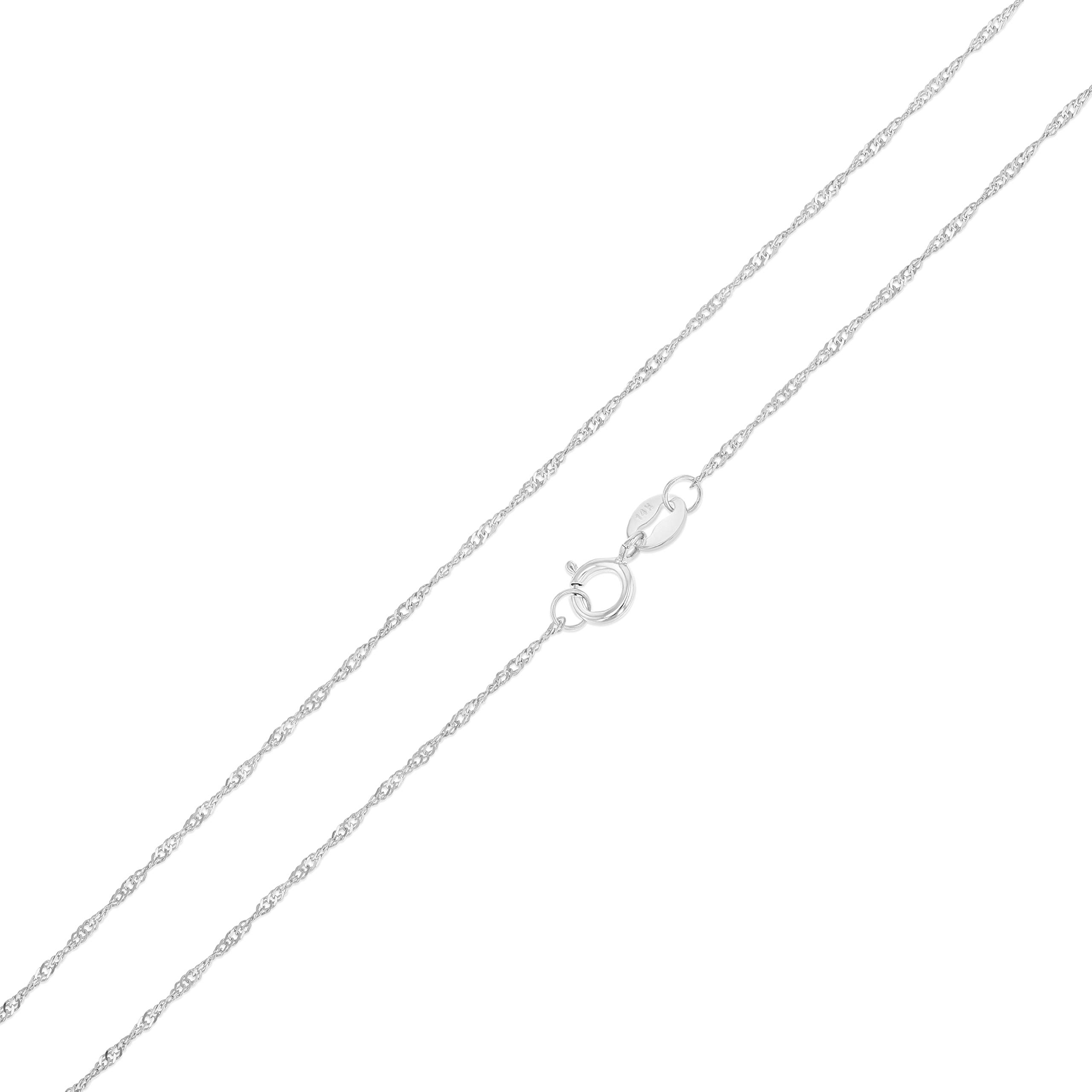 Ioka - 14K White Solid Gold 0.9mm Singapore Chain Necklace with Spring Ring Clasp - 18"