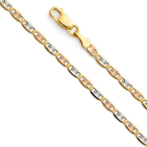 ioka - 14k tri color solid gold 2.1mm valentino chain necklace with lobster clasp - 24"