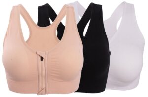 ohlyah women's zipper front closure sports bra racerback yoga bras 3 pack l