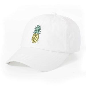 zlyc pineapple embroidered cotton baseball cap adjustable strapback hat for mens womens, white