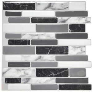 art3d 12"x12" peel and stick backsplash tile for kitchen, marble grey (6-sheet)