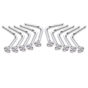 20 Pieces Curved Nose Stud Stainless Steel Nose Ring Crystals L Bend Nose Screw Piercing Jewelry, 20 Gauge