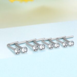 20 Pieces Curved Nose Stud Stainless Steel Nose Ring Crystals L Bend Nose Screw Piercing Jewelry, 20 Gauge