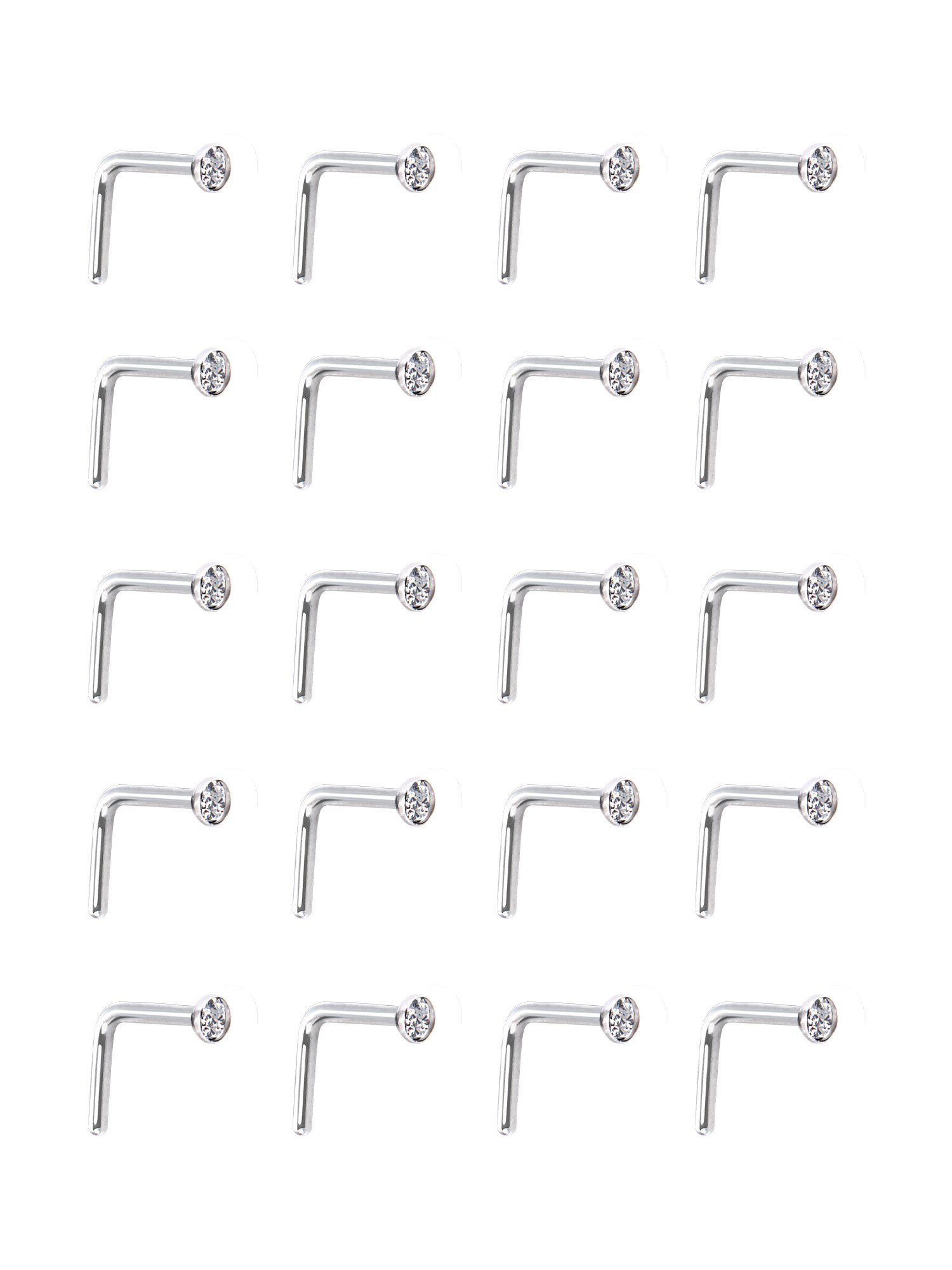 20 Pieces Curved Nose Stud Stainless Steel Nose Ring Crystals L Bend Nose Screw Piercing Jewelry, 20 Gauge