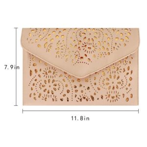 ZLMBAGUS Women Hollow Out Floral Pattern Envelope Handbag Fashion PU Tote Evening Clutch Chain Crossbody Shoulder Bag Beige