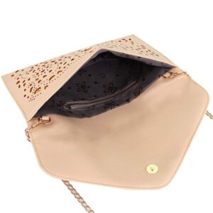 ZLMBAGUS Women Hollow Out Floral Pattern Envelope Handbag Fashion PU Tote Evening Clutch Chain Crossbody Shoulder Bag Beige