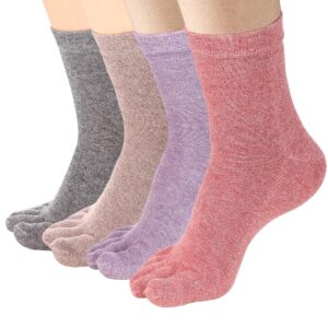 meaiguo women's toe socks cotton crew five finger socks for running athletic 4 pack(abl)