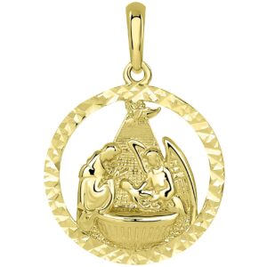 14k yellow gold open textured circle holy spirit baptism charm christening pendant