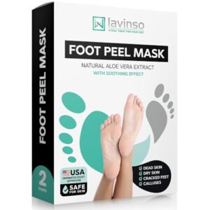 lavinso foot peel mask for dry cracked feet – 2 pack dead skin remover and callus - exfoliating peeling soft baby feet, original scent