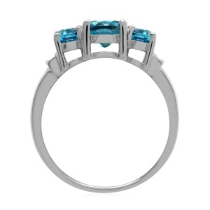 Silvershake 2.6 Carat 3 Stone Genuine Oval Shape London Blue Topaz White Gold Plated 925 Sterling Silver Ring Size 8