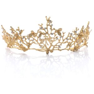 yean adult tiaras and crowns gold wedding princess queen crown baroque vintage rhinestone tiara hair accessories for women and men (gold)