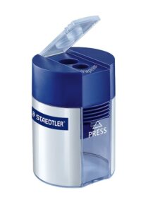 staedtler metal double hole sharpener with tub, 512001bk 2-pack