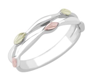 petite leaves ring, sterling silver, 12k gold pink and green gold black hills gold motif, size 7