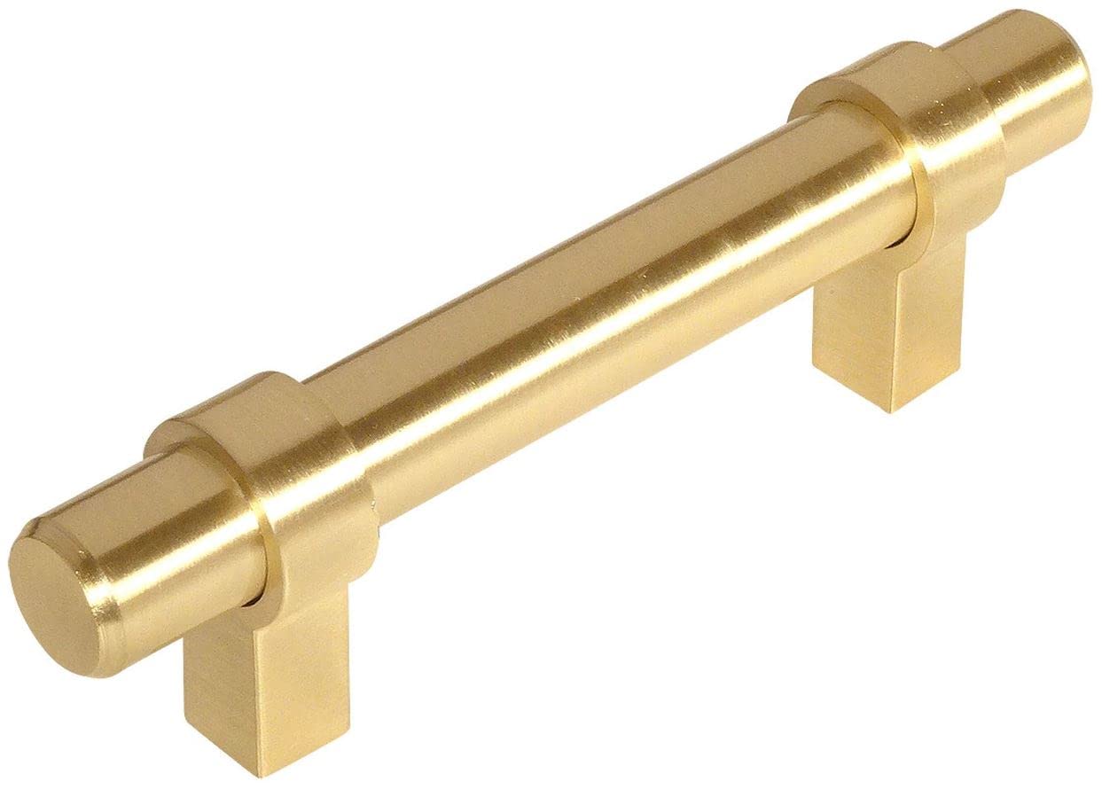 Cosmas 10 Pack 161-3BB Brushed Brass Euro Style Cabinet Bar Handle Pull - 3" Inch (76mm) Hole Centers