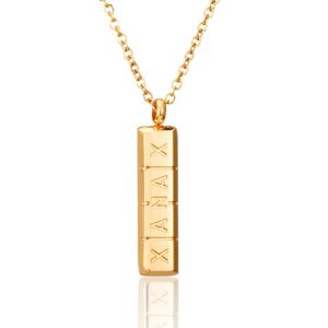 skqir womens girls stainless steel xanax pill id bar pendant necklace jewelry-gold