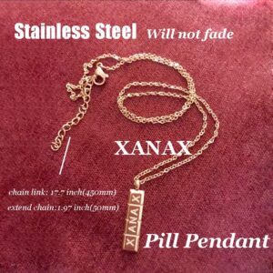 SKQIR Womens Girls Stainless Steel XANAX Pill ID Bar Pendant Necklace Jewelry-Gold