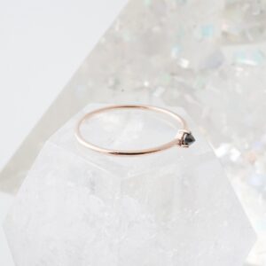 Honeycat Black Iron Ore Crystal Point Ring in 18k Rose Gold Plate | Minimalist, Delicate Jewelry (RG, 6)