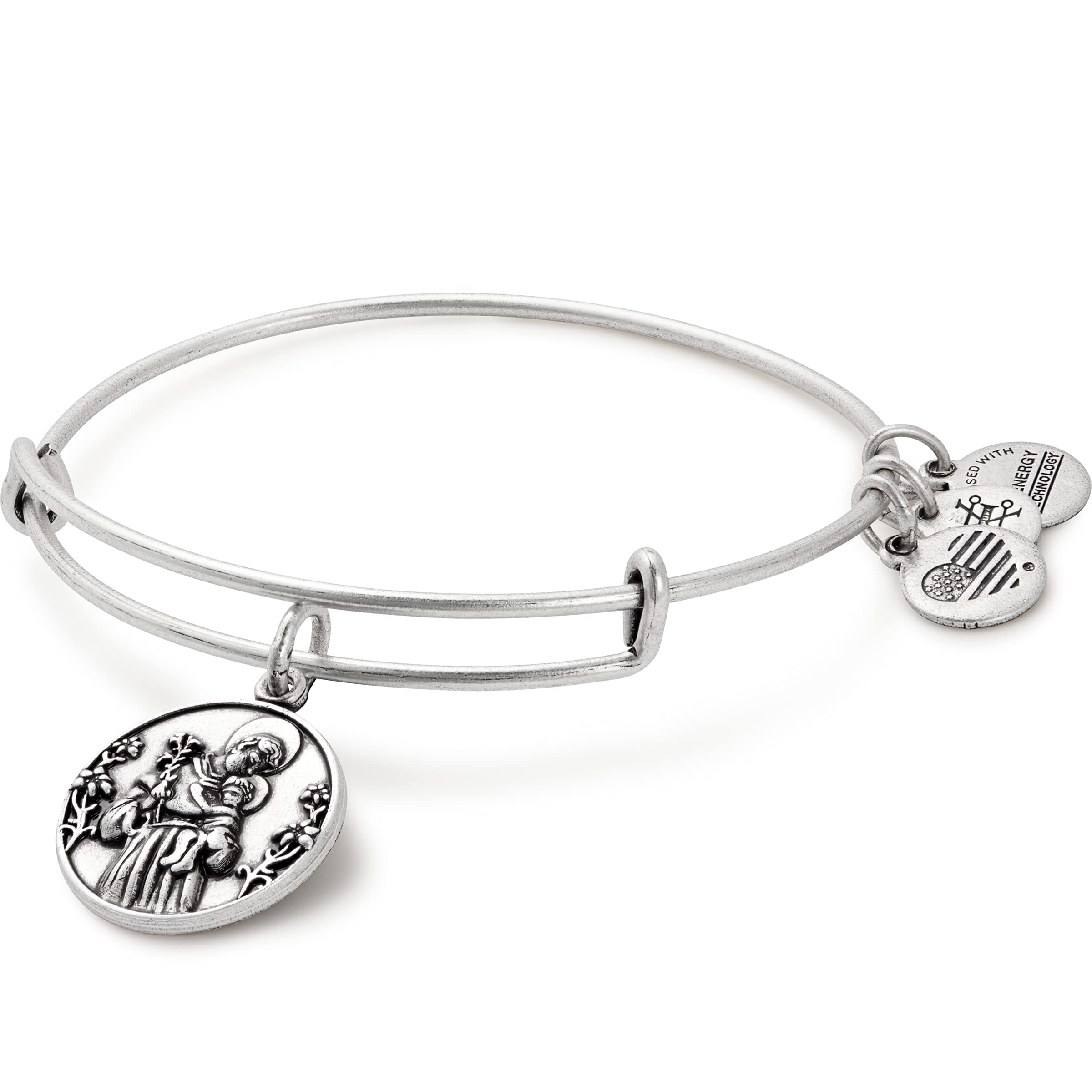 Alex and Ani Divine Guides Expandable Bangle Bracelet for Women, Saint Anthony of Padua Charm, Rafaelian Silver Finish, 2 to 3.5 in