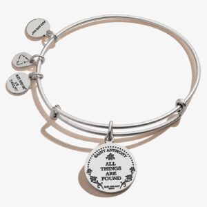 Alex and Ani Divine Guides Expandable Bangle Bracelet for Women, Saint Anthony of Padua Charm, Rafaelian Silver Finish, 2 to 3.5 in