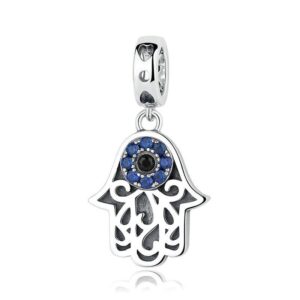 925 sterling silver hamsa charm hand charm evil eye charm birthday charm anniversary charm for pandora charms bracelet (silver)