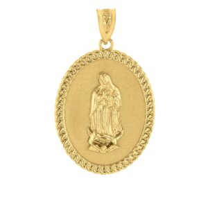 religious jewelry 14k yellow gold blessed our lady of guadalupe miraculous oval medal pendant (1.29")